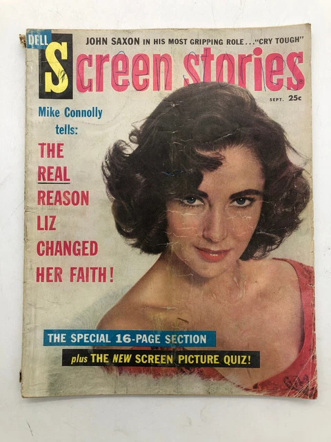 VINTAGE SCREEN STORIES Magazine Sept 1959 Liz Taylor John Saxon ...