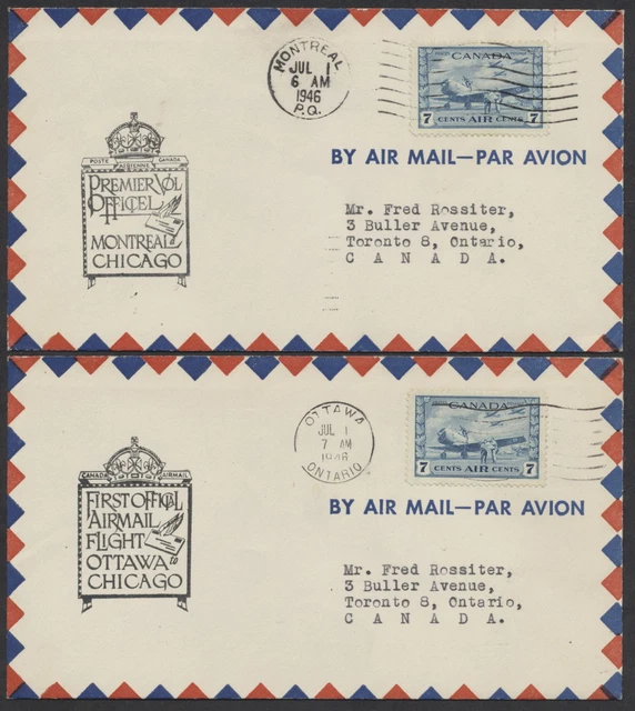1946 MONTREAL OTTAWA Toronto London Flight Covers to Chicago TCA #4609 ...