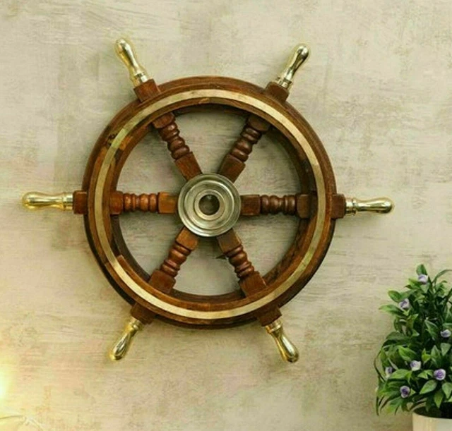 VOLANT DE PIRATE de bateau en bois antique de 18 pouces, décor nautique en... EUR 105,84 ...