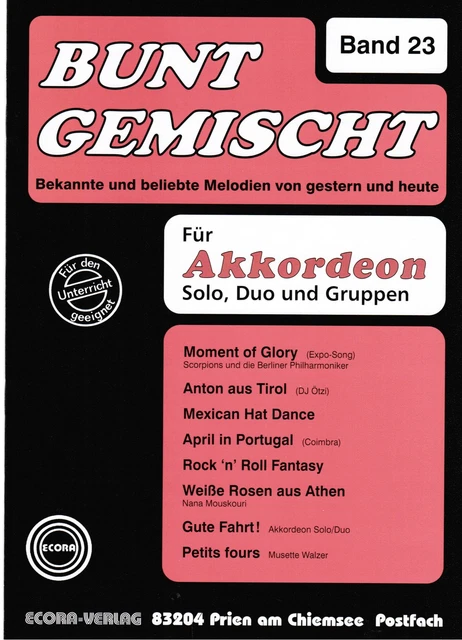 AKKORDEON NOTEN : Bunt gemischt 23 leichte Mittelstufe - mittel m. 2 ...