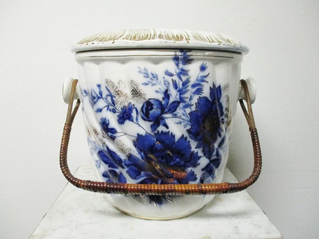 19TH CENTURY EXTRA Large Victorian Flow Blue Foley English Slop Jar W ...