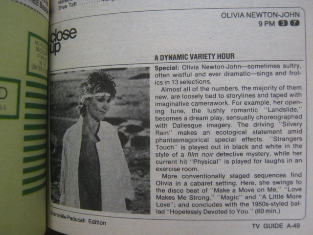 1982 GUIDE TV (JILL WHELAN/OLIVIA NEWTON-JOHN/SHERMAN HEMSLEY/TED ...