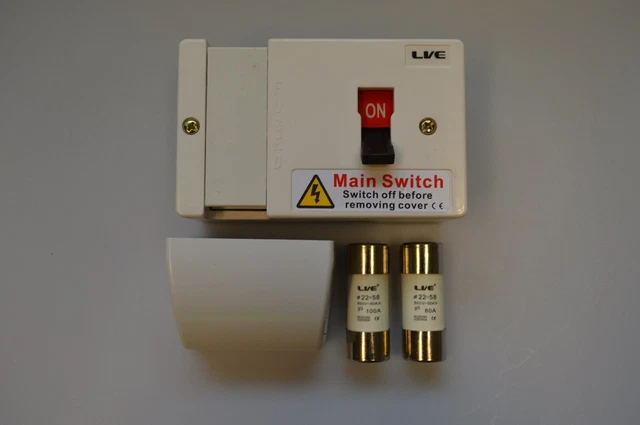 FUSED MAIN SWITCH Fuse Isolator 80 and 100 Amp with Cable Duct Shroud ...