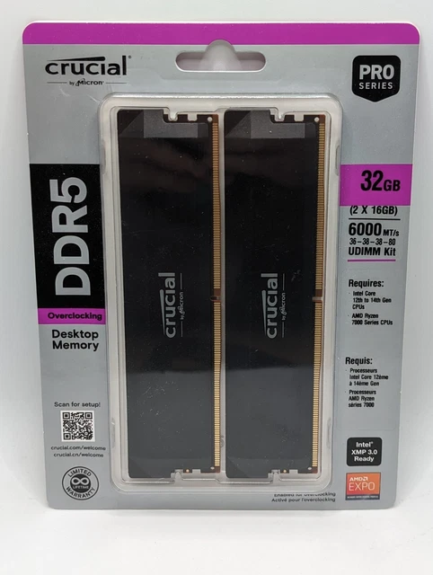 CRUCIAL PRO OVERCLOCKING RAM DDR5 32Go (2x16Go) 6000MHz, Intel XMP 3.0 ...