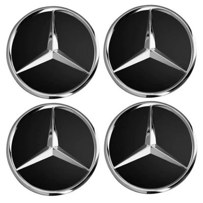 4 LOGO EMBLEM mercedes rim hub wheel centre 75 mm black badge fr £17.51 ...