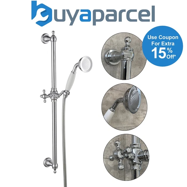 EDWARDIAN TRADITIONAL CHROME Victorian Shower Kit Riser Rail + Shower ...
