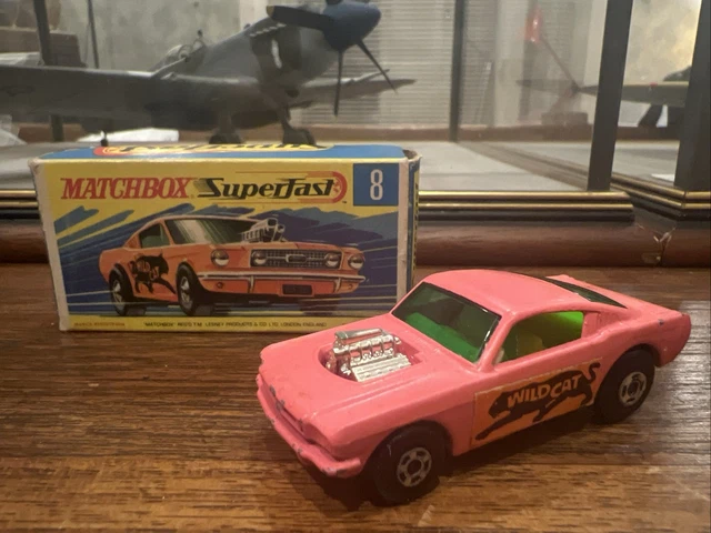 MATCHBOX SUPERFAST MB8 Wild Cat Ford Mustang Dragster Pink/yellow Base ...