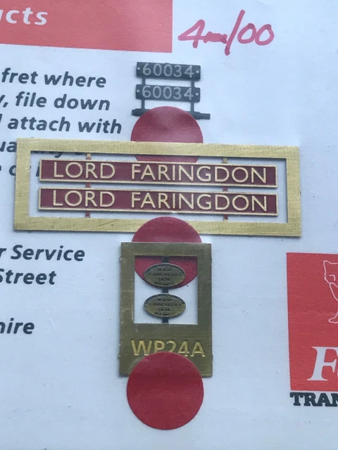 NEW FOX TRANSFERS Name Plates For BR LNER CLASS A4 60034 LORD FARINGDON ...