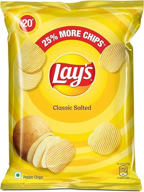 LAYS CLASSIC SALTED Crisps 52g Indian Yellow Potato Chips (PACK OF 1,4 ...
