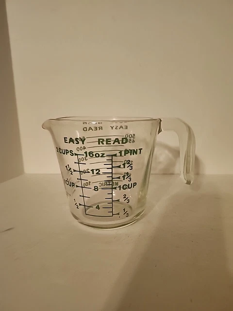 VINTAGE PYREX 2 Cup Measuring Cup Easy Read Green Lettering H 7 $26.00 ...