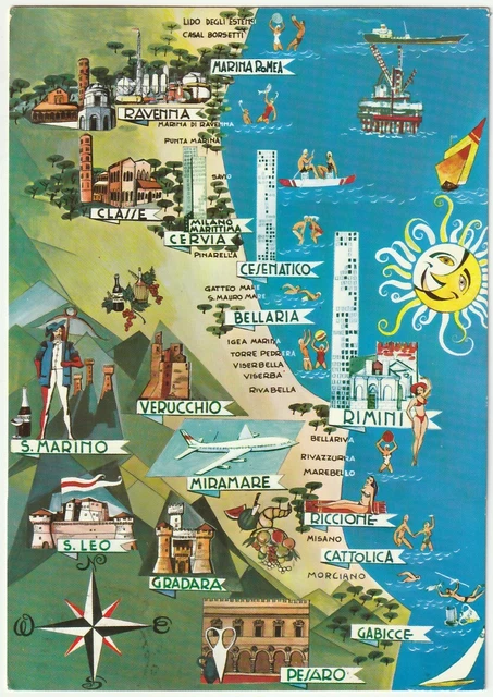 LA RIVIERA ADRIATICA Ed Il Suo Folclore - Cartolina Cartina Geografica ...