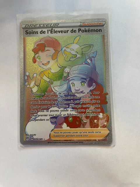 CARTE POKEMON SOINS DE l'ELEVEUR DE POKEMON 195/189 Secrète EB03 FR ...