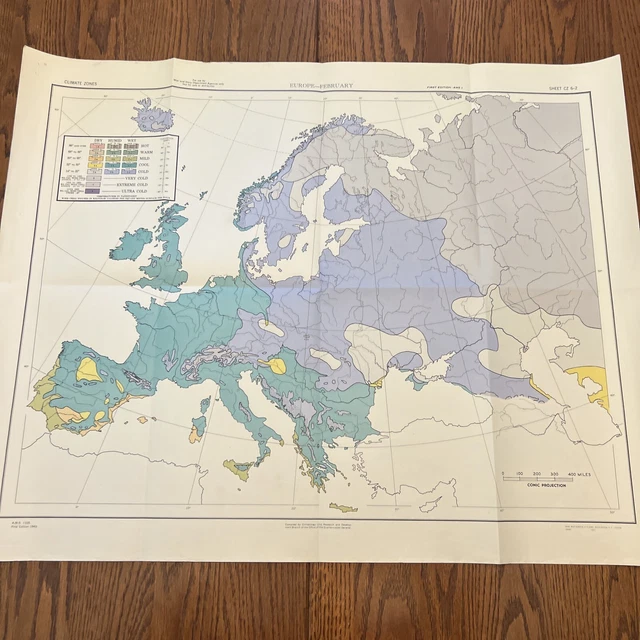 ORIGINAL ANTIQUE 1943 Map Of Europe, Climate, US Army Map service WWII ...