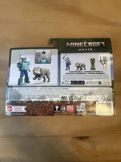 2025 A MINECRAFT Movie Diamond Armor Steve & Wolf 4" Figure 2 Pack ...