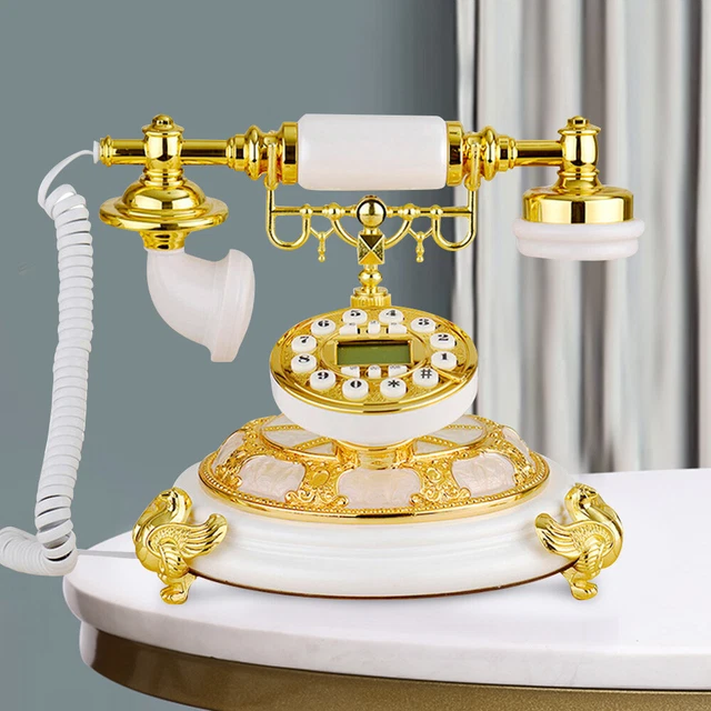 ANTIQUE CORDED TELEPHONE Old Fashioned Landline Rotary Dial Phone White ...