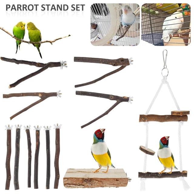 PARROT BIRD PERCHES Natural Wood Bird Standing Stick Parrot Perch Stand ...