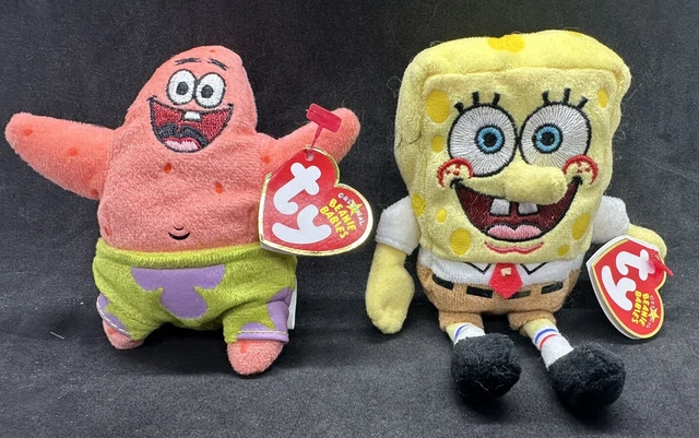 NWT LOT 2 TY Beanie Babies Plush SpongeBob SquarePants Patrick Star Key ...