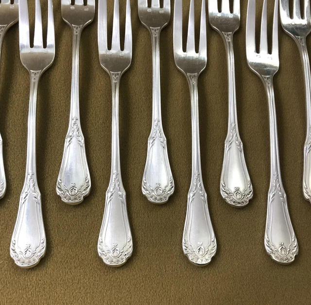 12 FOURCHETTES À gâteaux SFAM modèle LOUIS XIV métal argenté Couvert 16 ...