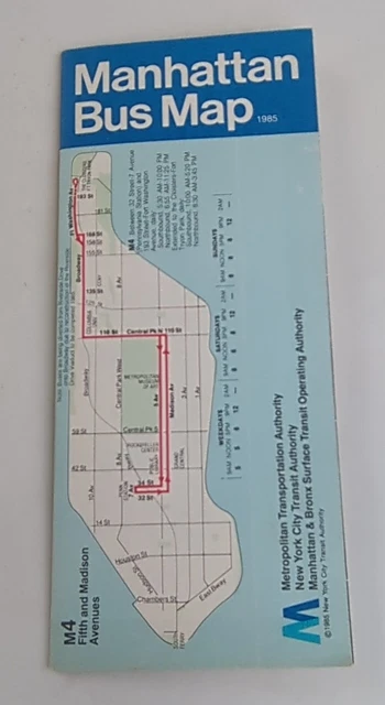 1985 NYCTA MABSTOA Manhattan Bus Map Mta Nyc New York City Transit ...