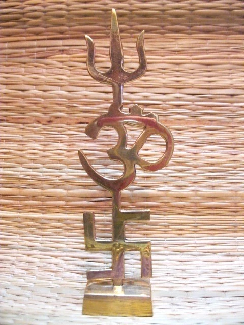 TRI SHAKTI TRISHKTI Yantra Yantram Swastika Om Trishul In Brass ...