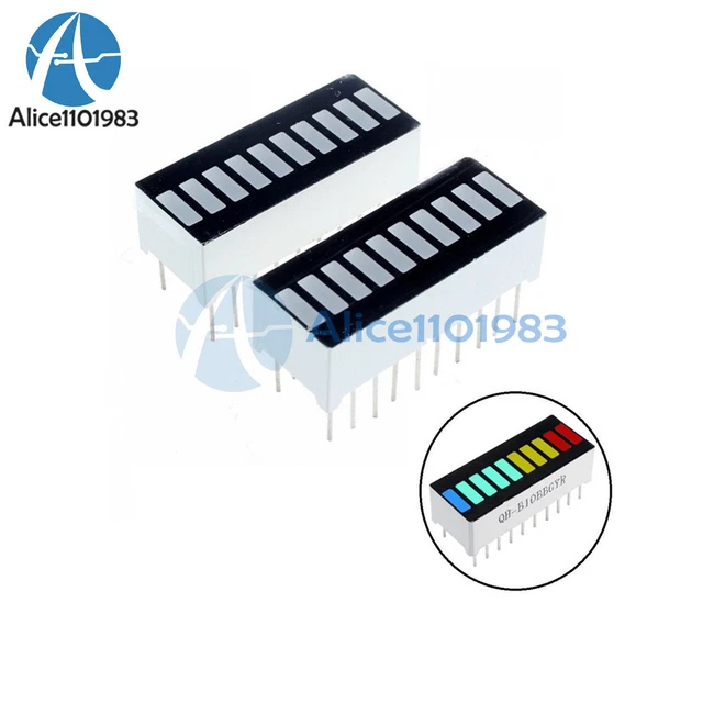 2/5/10PCS 10 SEGMENT Blue Green Yellow Red Colorful LED BAR Graph ...