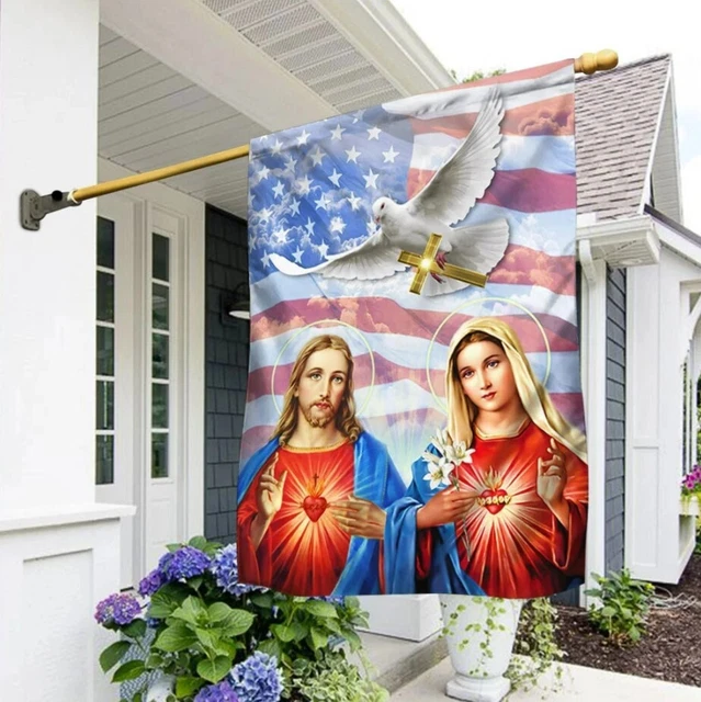 THE SACRED HEART Of Jesus & The Immaculate Heart Of Mary Flag, American ...