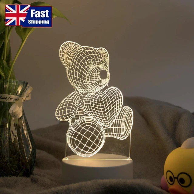 UK USB 3D LED Bedside Night Light Romantic Love Acrylic Desktop Table ...