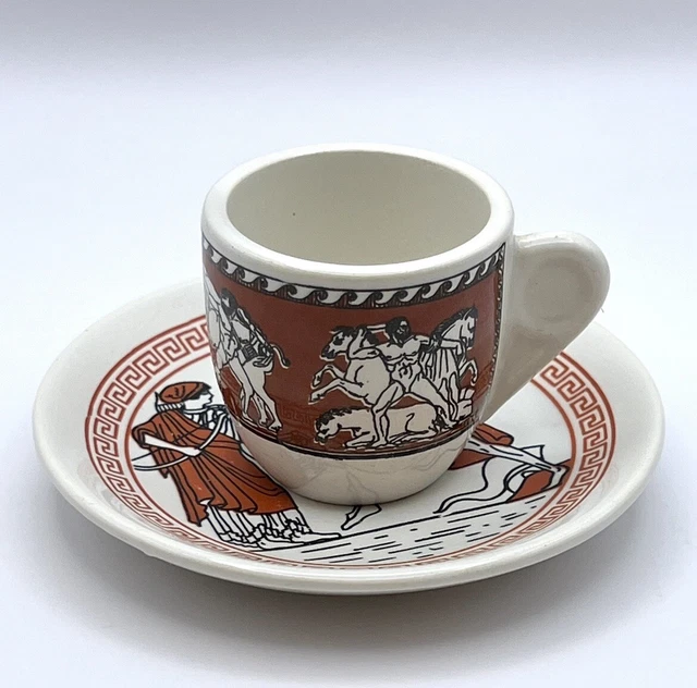 VINTAGE KERAMIKOS ATHENS Greece Cup & Saucer Greek Mythology White ...