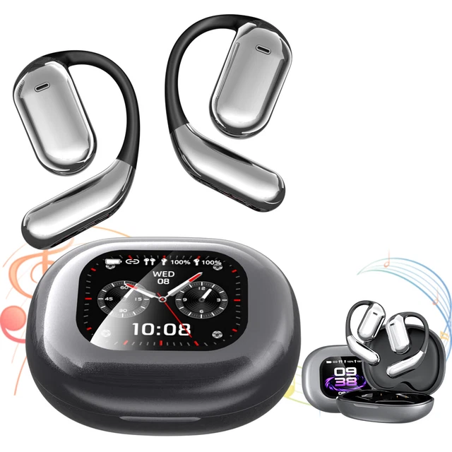 OPEN-EAR BLUETOOTH 5.4 Headphones Wireless Earbuds Sport Headset Touch ...