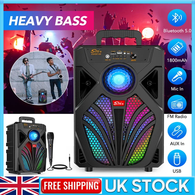 8& PORTABLE BLUETOOTH Speaker Mic Subwoofer Heavy Bass Sound System ...