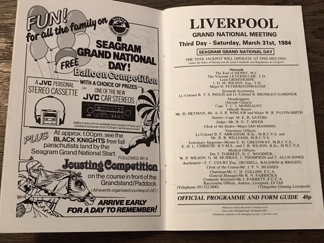 AINTREE GRAND NATIONAL 1984 Racecard Programme - Hallo Dandy Rare ...
