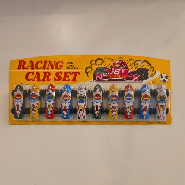 VINTAGE JAPAN MINIATURE Tin Toy Race Car Set ***New In Package*** $30. ...
