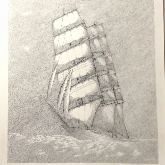 NAVIRE VOILIER EN Mer Dessin original Encre Signé Varasse 55 x 44 cm ...
