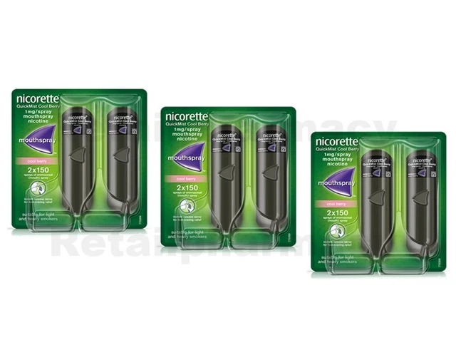 NICORETTE QUICKMIST COOL BERRY 1mg Spray 2x150ml Expiry = 2028 ( Pack 3 ...