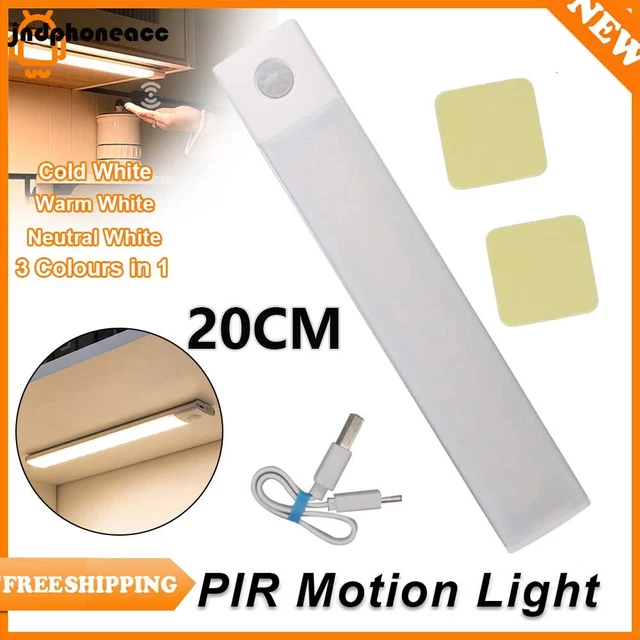 20CM MOTION SENSOR Light Silver Rechargeable LED PIR Strip Cabinet ...