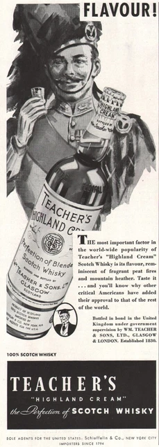 TEACHER'S HIGHLAND CREAM Scotch Whisky Scot Highlander 1936 Vintage ...