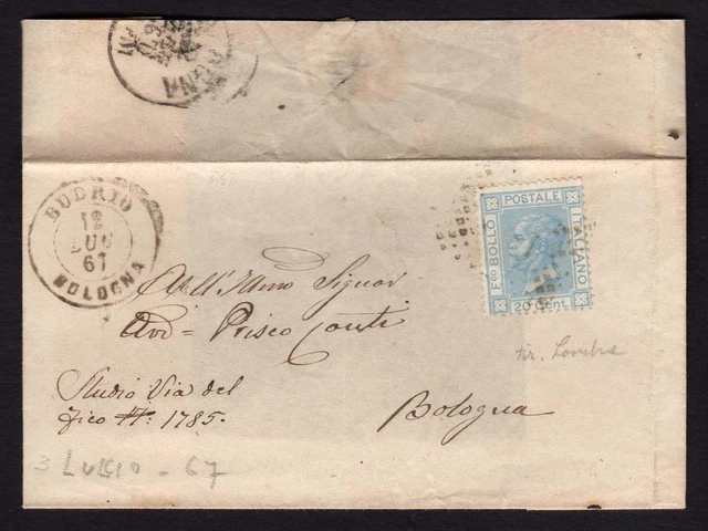 STORIA POSTALE REGNO 1867 Piego da Budrio a Bologna (FSZ) EUR 16,00 ...
