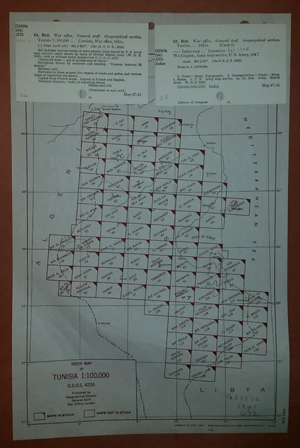1940'S ARMY MAPS Tunisia GSGS 4226 1:100,000 88 Sheets ww 2 vintage ...
