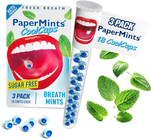 PAPERMINTS COOL CAPS - Refreshing Breath Capsules, 3 Tubes of 18 £9.53 ...