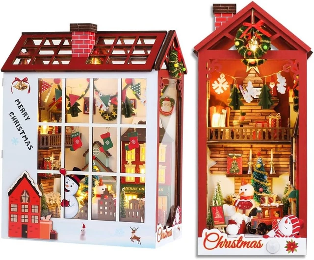 BOOK NOOK KIT, Christmas DIY Dollhouse with Sensor Led Light, Wooden ...