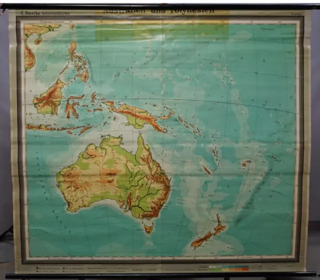 AUSTRALIA POLYNESIA VINTAGE pull-down map wall chart £163.56 - PicClick UK