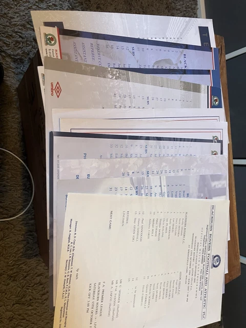 10 X BLACKBURN Rovers Home First Team,Reserve,Youth Teamsheets From ...