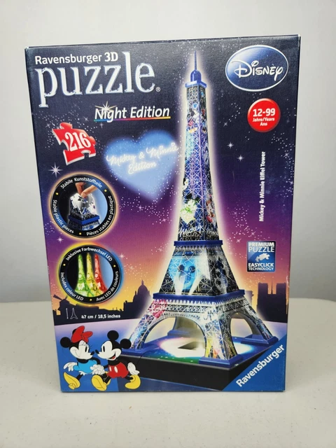 RAVENSBURGER 216PC MICKEY Minnie Eiffel Tower 3D Build Night Edition Disney EUR 29,45 - PicClick FR