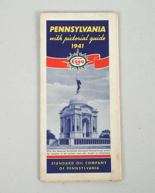 GAS STATION ROAD Highway Map 1941 Esso Standard Oil Pennsylvania ...