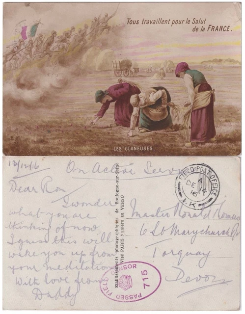 WW1 SALVATION FRANCE Soldiers 1916 Field Post Office 1K Card On Active ...