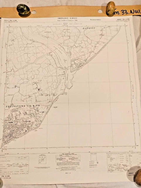 ORIGINAL 1957 OS Map TM33NW Old Felixstowe Beach Falkenham Marshes ...