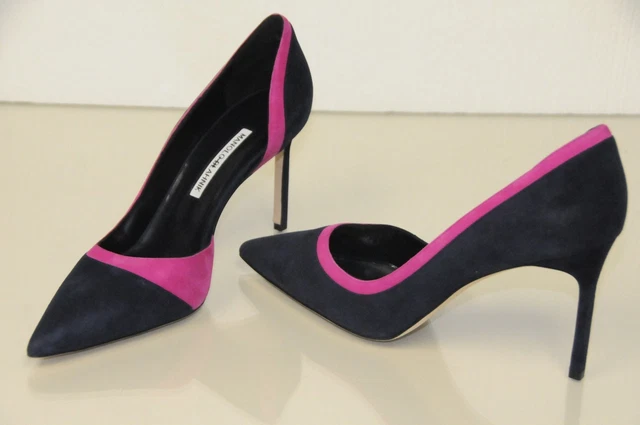 NEUF MANOLO BLAHNIK BB 90 Demi D'Orsay Chaussures Marine Rose Fuchsia ...