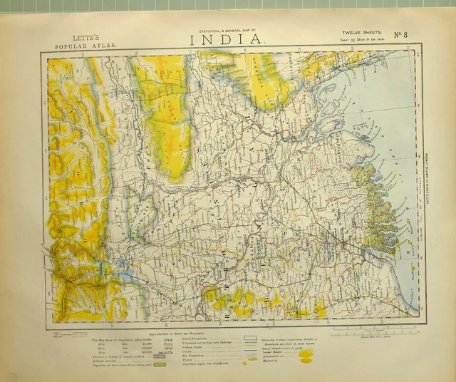 1881 LETTS MAP India Calcutta Mouth Of The Ganges Bengal Rungpoor £128. ...