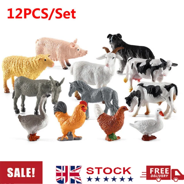 12X FARM ANIMALS Model Mini Farm Poultry Figure Kids Toys Cows Model ...