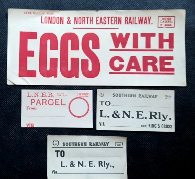 FOUR L.N.E.R LABELS,EGGS with Care-Parcel-Via Kings Cross etc £2.00 ...